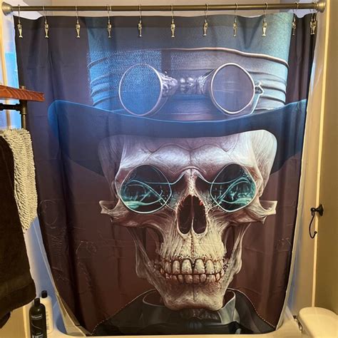 Creepy Demon Shower Curtain Halloween Demon Skull Decor Scary Skull
