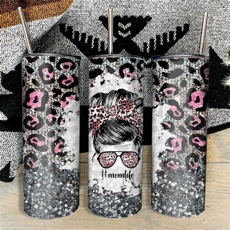 20 Oz Sunflowers Mom Life Messy Bun Hair Sublimation Tumbler Etsy