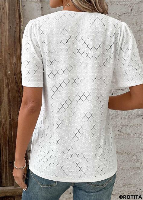 Rotita Patchwork White V Neck Short Sleeve Blouse Usd 2798