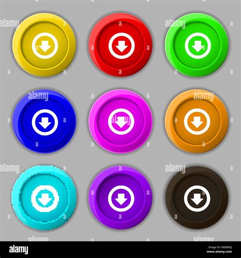 Arrow Down Download Load Backup Icon Sign Symbol On Nine Round Colourful Buttons Vector