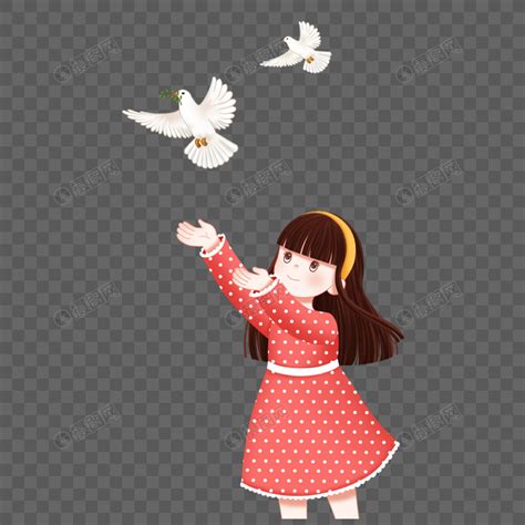 女孩放飞和平鸽元素素材下载 正版素材402191824 摄图网