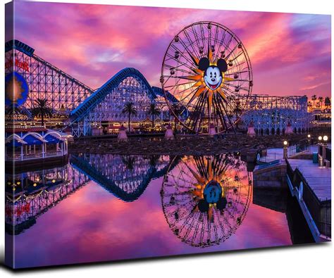 Aazaqtin Disney Ferris Wheel Canvas Wall Art Sunset Disneyland Skyline
