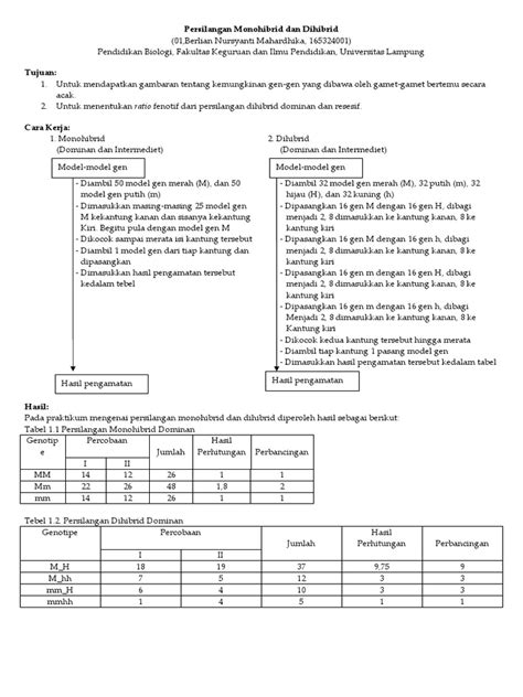Laporan Persilangan Monohibrid Dan Dihibrid Pdf