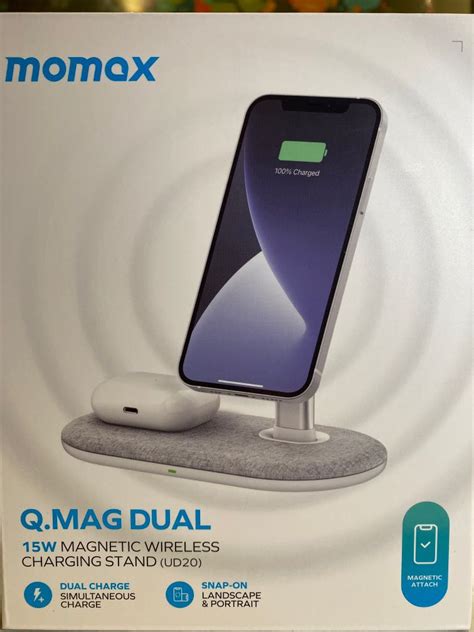 Momax Qmag Dual 二合一磁吸桌面無線充 手提電話 電話及其他裝置配件 電池及充電器 Carousell