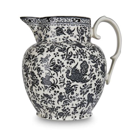 Burleigh Pottery Black Regal Peacock Large Etruscan Jug British Isles