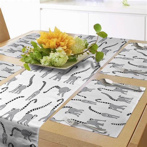 Ambesonne Lemur Table Runner And Placemats Wild Mammals Endemic Species Placemat 4 Pcs Runner