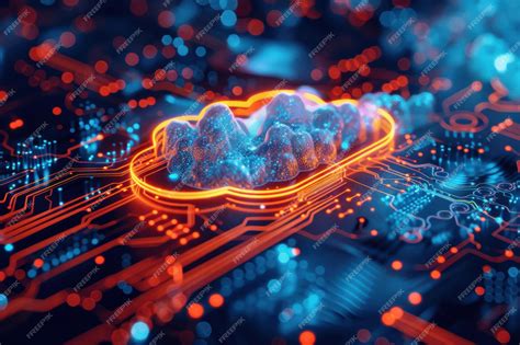 Futuristic Cloud Computing Symbol With Glowing Circuits Premium Ai Generated Image