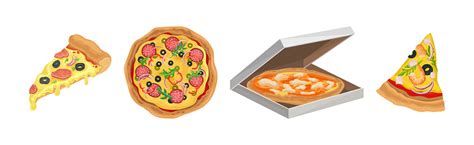 뜨겁고 둥근 맛있는 피자와 녹는 치즈 벡터 세트가 있는 슬라이스 피자에 대한 스톡 벡터 아트 및 기타 이미지 피자 개체 그룹 고기 Istock