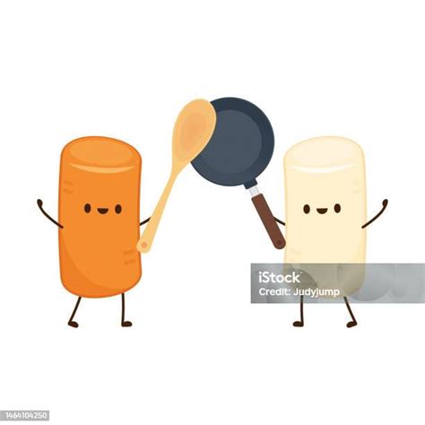 귀여운 떡볶이 국수 만화 한국 길거리 음식 간단한 벡터 로고 소시지입니다 떡볶이는 한국 음식입니다 공란에 대한 스톡 벡터 아트