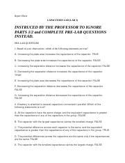 Report Sheet Lab Capacitor Docx Report Sheet CAPACITORS LAB LAB INSTRUCED BY THE PROFESSOR