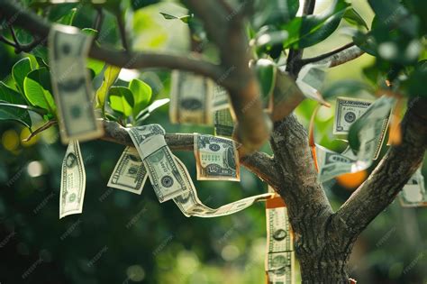 A Photo Of A Tree With Various Denominations Of Money Hanging From Its