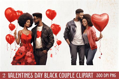 Valentines Day Black Couple Clipart Graphic By Craftart · Creative Fabrica