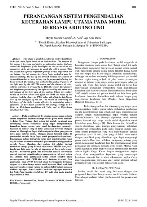 Pdf Perancangan Sistem Pengendalian Kecerahan Lampu Utama Pada Mobil