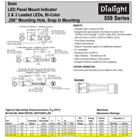 Dialco Dialight 559 3501 007 Panel Indicator Red Green 2 1V