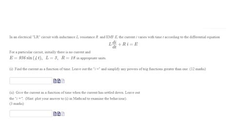 Solved In An Electrical LR Circuit With Inductance L Chegg Com