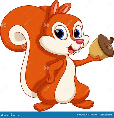 Gullig Ekorretecknad Film Med En Vit Bakgrund Stock Illustrationer Illustration Av Fluffigt