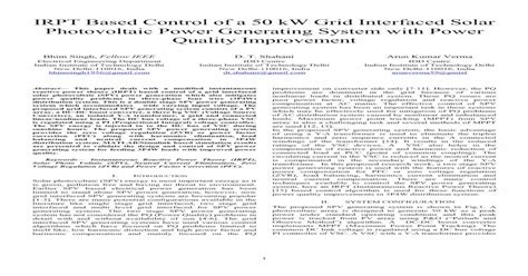 Pdf Irpt Based Control Of A 50 Kw Grid Interfaced Solar Photovoltaic Power Generating System