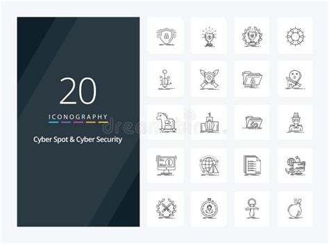 20 Cyber Spot And Cyber Security Outline Icon For Presentation Stock Vector Illustration Of