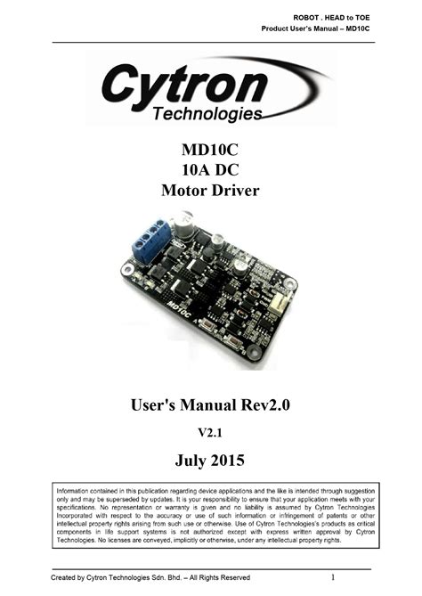 Cytron Md10c 10a Dc Motor Driver User Manual