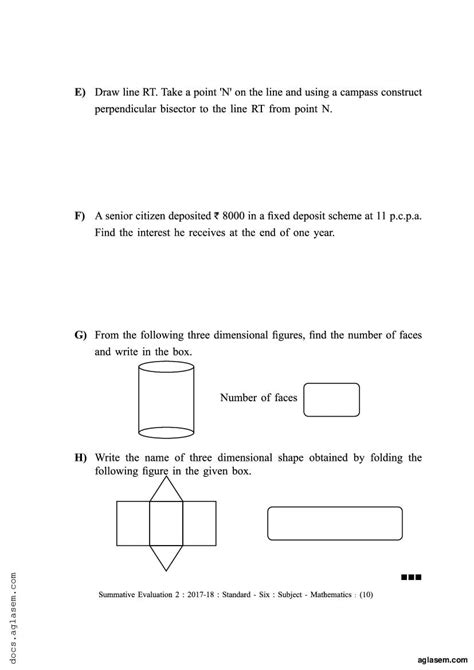 Class 6 Maths Sample Paper 2024 Maharashtra Board Pdf Maha Std 6th