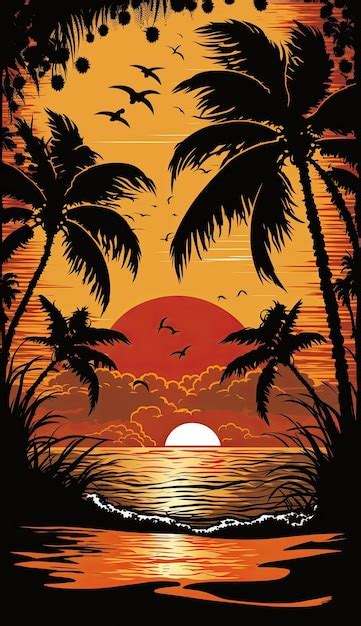 Premium Photo Silhouette Palm Tree On Beach Under Sunset Sky