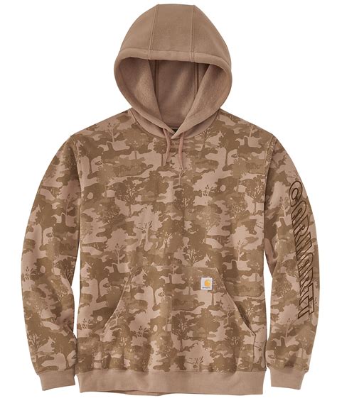 Carhartt Mens Camo Logo Hooded Sweatshirt Flaxseed Tree Camo — Dave