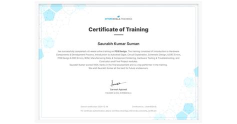 Saurabh Kumar Suman On Linkedin Successfully Completed The Pcb Design Training From Internshala