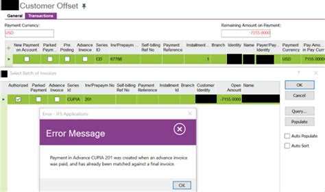open cupia and customer offset ifs community