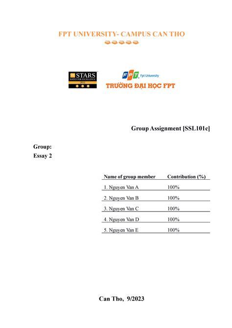 Essay 2 Group Assignment Fpt University Campus Can Tho Group