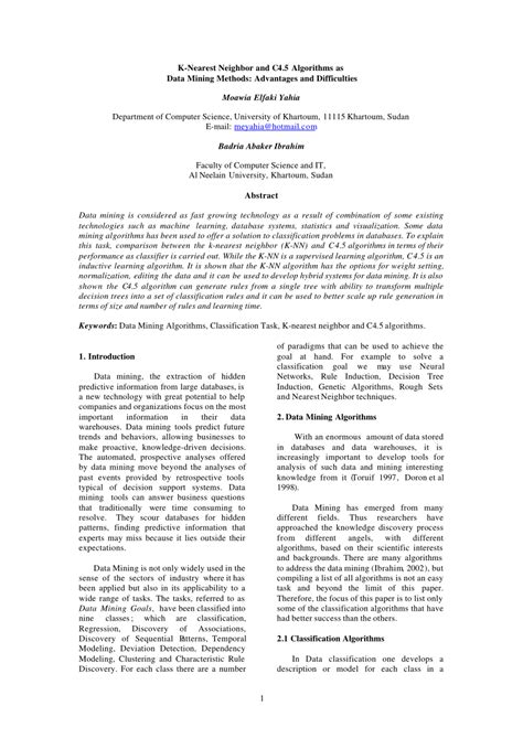 Pdf K Nearest Neighbor And C45 Algorithms As Data Mining Methods