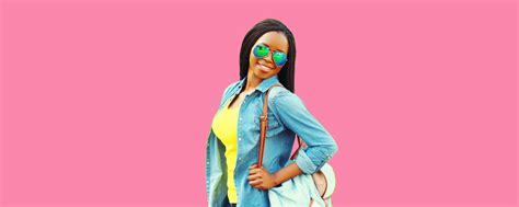 Happy Smiling African Woman In Colorful Clothes And Sunglasses Stock