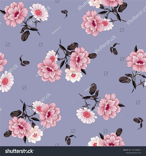 Vintage Flower Seamless Pattern On Purpal Stock Vector Royalty Free