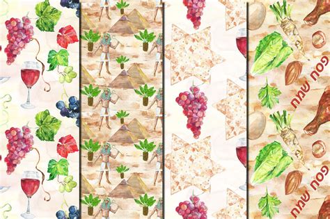 Watercolor Happy Passover Seamless Patterns By Dolly Potterson Thehungryjpeg