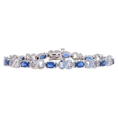 White Gold Sapphire Diamond Link Bracelet 7 14k Oval 427ctw For