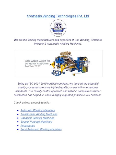 Synthesis Winding Transformer Winding Machines Pdf