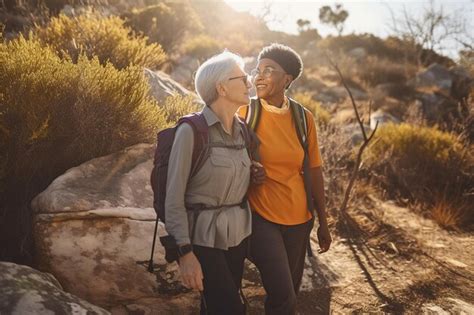 Premium Ai Image Active Retired Interracial Lesbian Couple Hiking