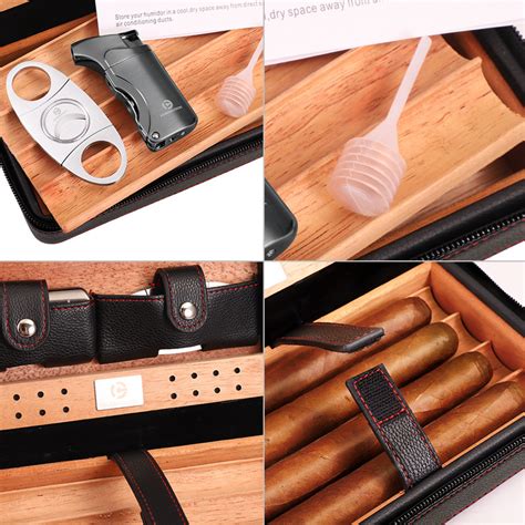 Brown Leather Travel Cigar Case Luxury Portable Cigar Humidor Quality