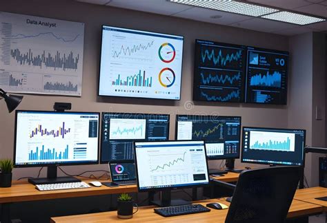 Data Analyst Workstation A Space With Computers On Screen Graphs And