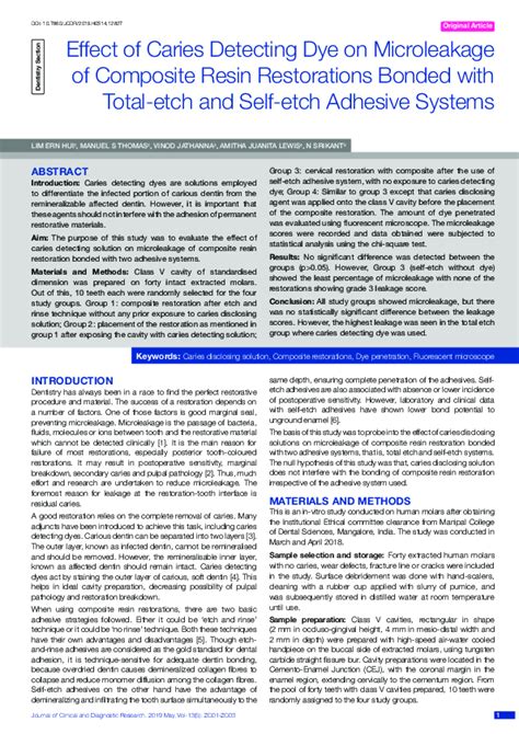Pdf Effect Of Caries Detecting Dye On Microleakage Of Composite Resin