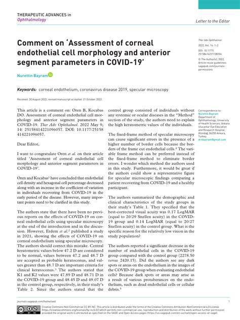 Pdf Comment On ‘assessment Of Corneal Endothelial Cell Morphology And Anterior Segment