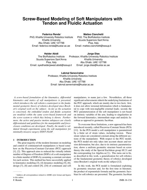 Pdf Screw Based Modeling Of Soft Manipulators With Tendon And Fluidic Actuation