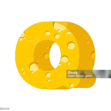 편지 Q 치즈 폰트입니다 싸구려 알파벳의 상징입니다 낙농 식품 유형 부호입니다 벡터 일러스트 레이 션 0명에 대한 스톡 벡터