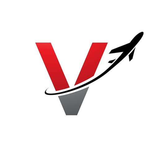 Premium Vector Red And Black Lowercase Letter V Icon With An Airplane