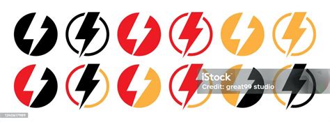 감전 아이콘 전기 번개 볼트 아이콘 세트 천둥 볼트는 기호를 점화 고전압 경고 기호 벡터 그림입니다 전기 연료 및 전력 생산에 대한 스톡 벡터 아트 및 기타 이미지 Istock