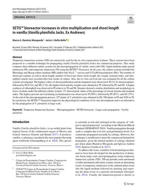 Setis Bioreactor Increases In Vitro Multiplication Pdf