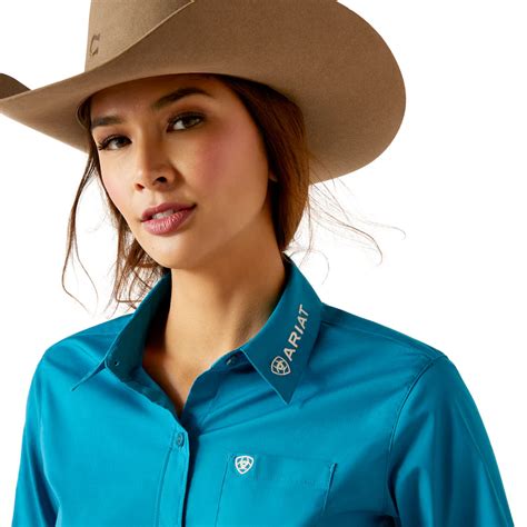 Ariat Womens Shirt Team Kirby Stretch Long Sleeve Crystal Teal