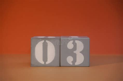 Number 03 On Wooden Grey Cubes Concept Of Date Time Math Concept