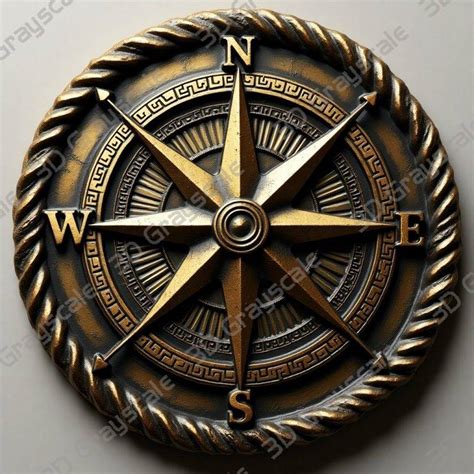 Compass Navigator Depth Map For Cnc And Fiber Laser Engraving Detailed Compass Design Edc Coin