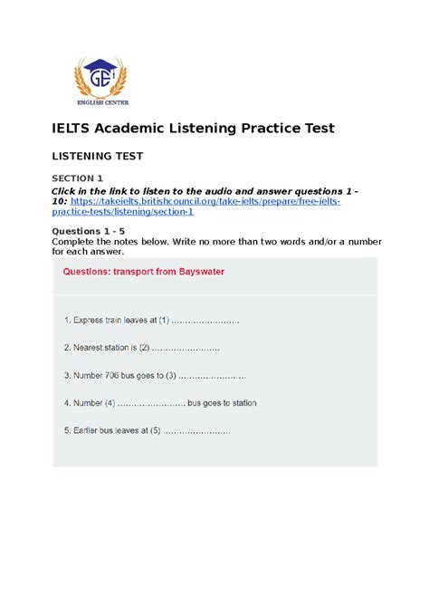 Ielts Academic Listening Practice Test Ielts Academic Listening