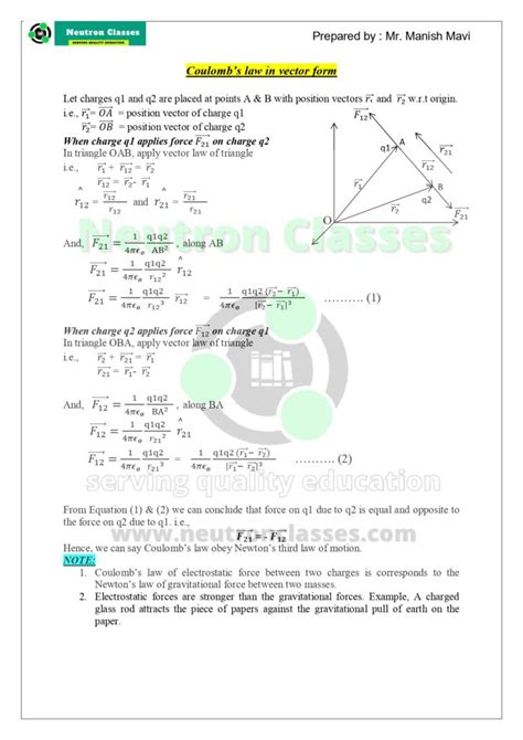 Chapter Electric Charges And Fields CBSE Class Physics Notes L